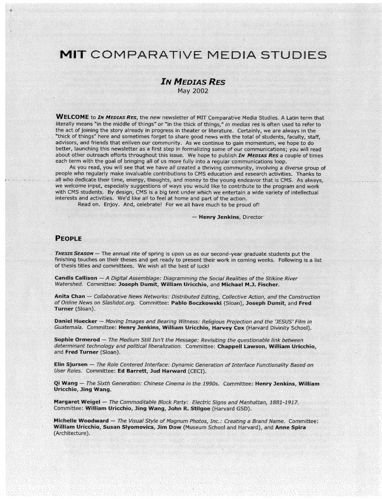 The very first issue of In Medias Res - MIT Graduate Program in ...